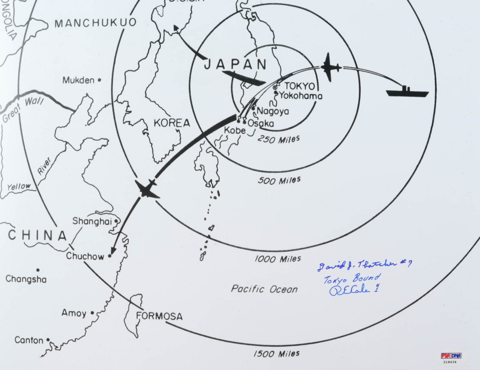 David Thatcher & Richard E. Cole Signed Tokyo Doolittle Raid Map 11x14 ...