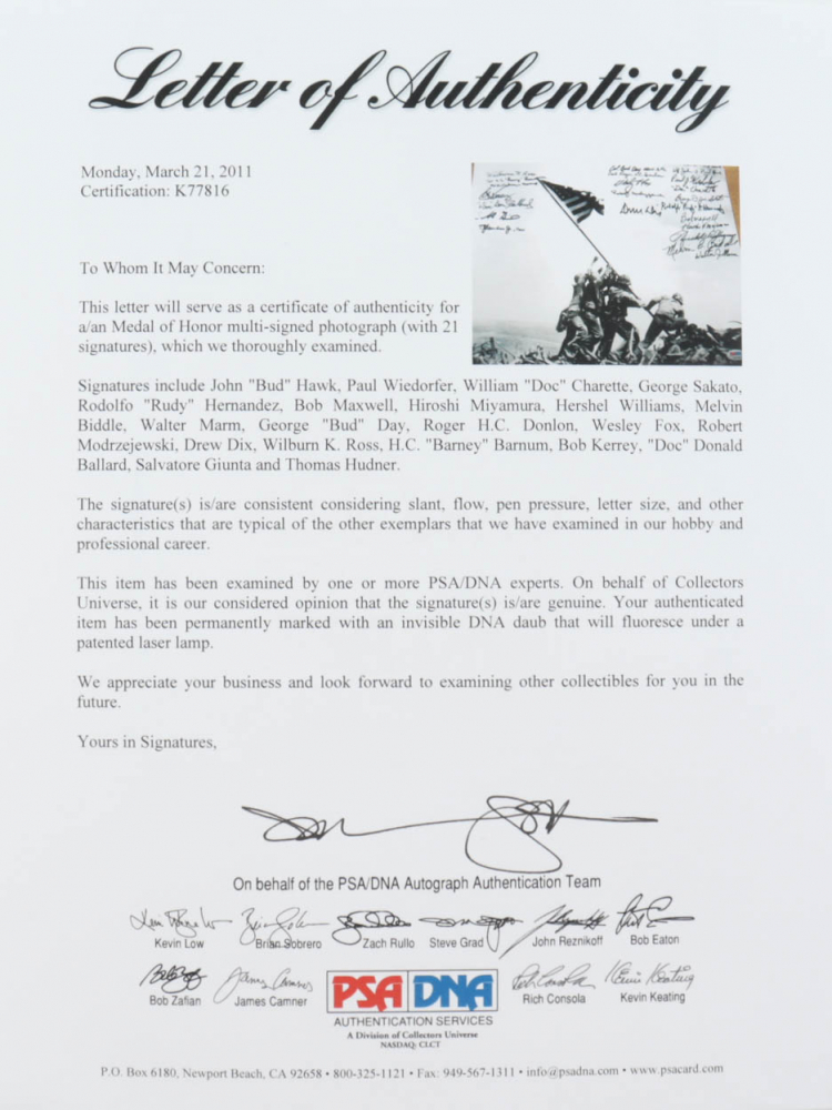 Medal Of Honor 11x14 Photo Signed by (21) Medal of Honor Recipients ...