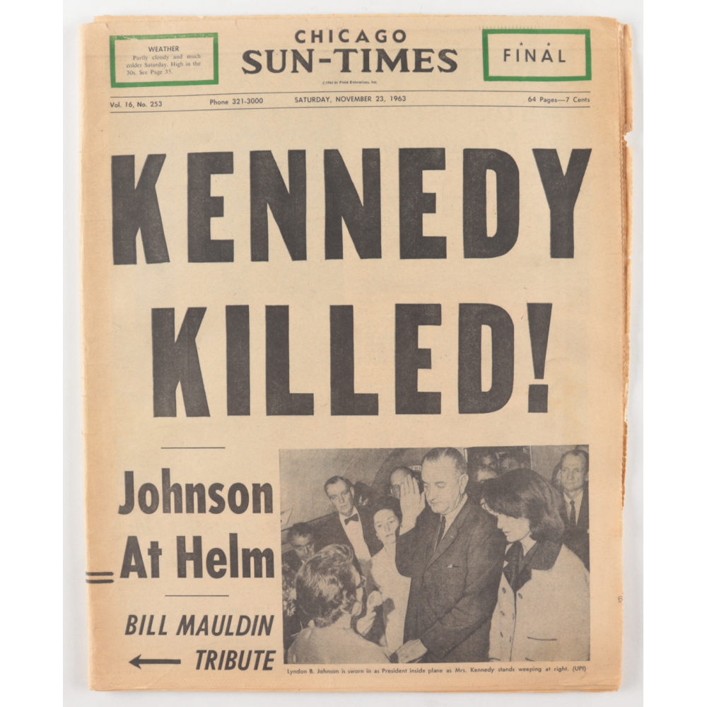 Original November 23rd, 1963 Chicago Sun-Times Newspaper "Kennedy ...