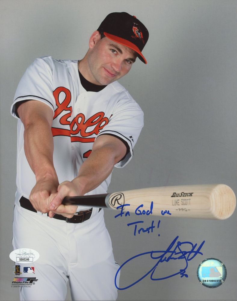 Luke Scott Signed Orioles 8x10 Photo Inscribed "In God We Trust!" (JSA ...
