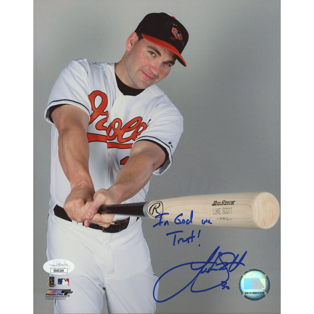 Luke Scott Signed Orioles 8x10 Photo Inscribed "In God We Trust!" (JSA ...