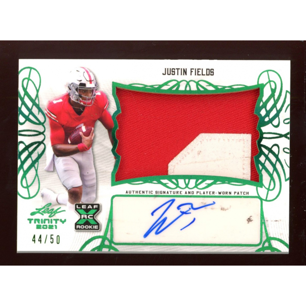 Justin Fields 2021 Leaf Trinity Patch Autographs Green Spectrum #PAJF1 ...