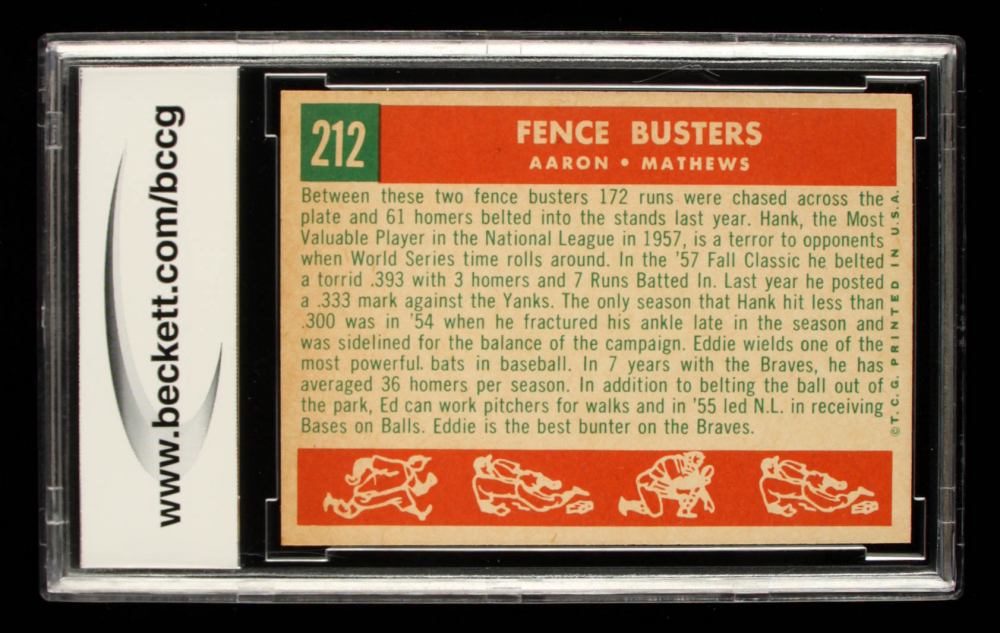 Hank Aaron / Eddie Mathews 1959 Topps #212 Fence Busters (BCCG 10 ...