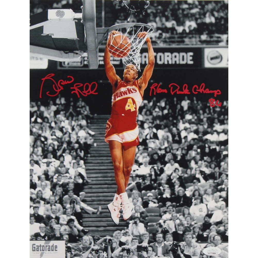 Spud Webb Signed Hawks 11x14 Photo Inscribed "Slam Dunk Champ 86" (JSA ...