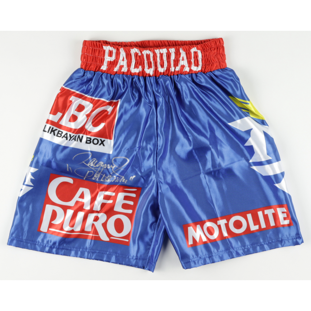 Manny Pacquiao Signed Fight Model Boxing Trunks Inscribed "Pacman ...