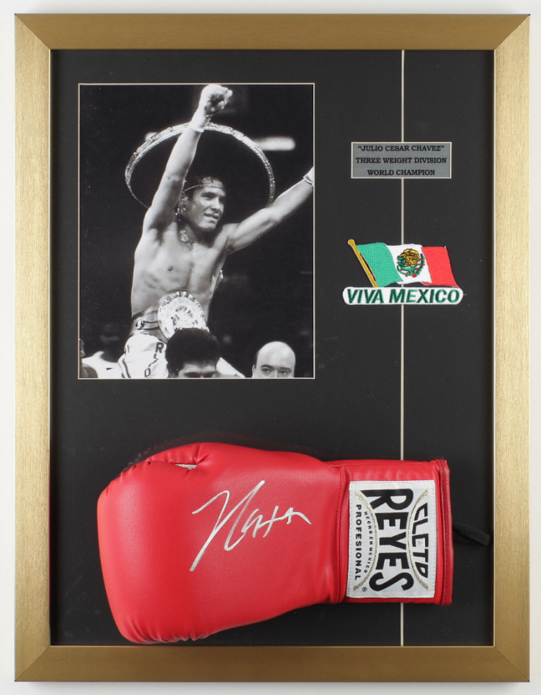 Julio Cesar Chavez Signed 17x22 Custom Framed Boxing Glove Display (JSA ...