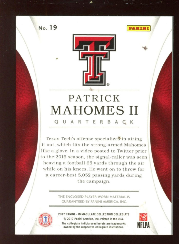 Patrick Mahomes II 2017 Immaculate Collection Collegiate Immaculate ...