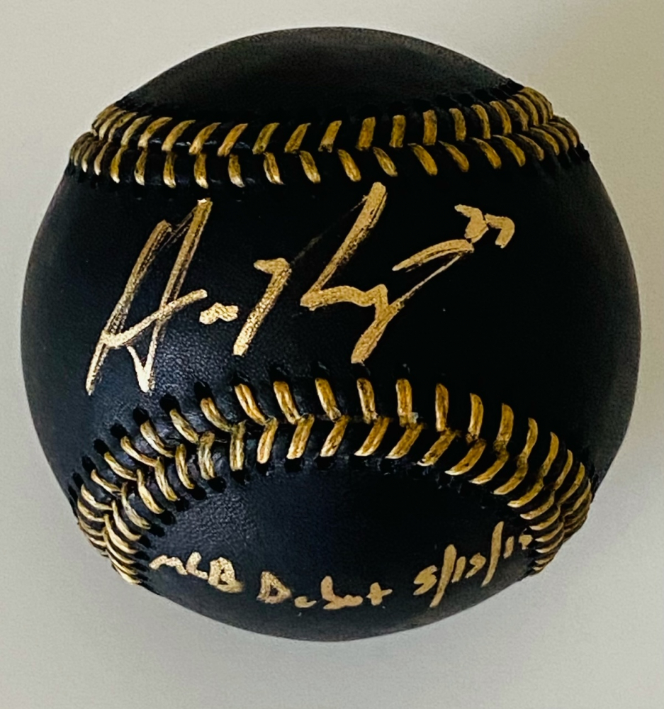 Austin Riley Signed OML Black Leather Baseball Inscribed "MLB Debut 5 ...