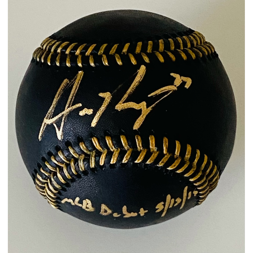 Austin Riley Signed OML Black Leather Baseball Inscribed "MLB Debut 5 ...