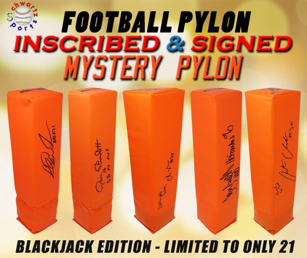 Schwartz Sports INSCRIBED Football Endzone Pylon Signed Mystery Schwartz Sports INSCRIBED Football Endzone Pylon Signed Mystery