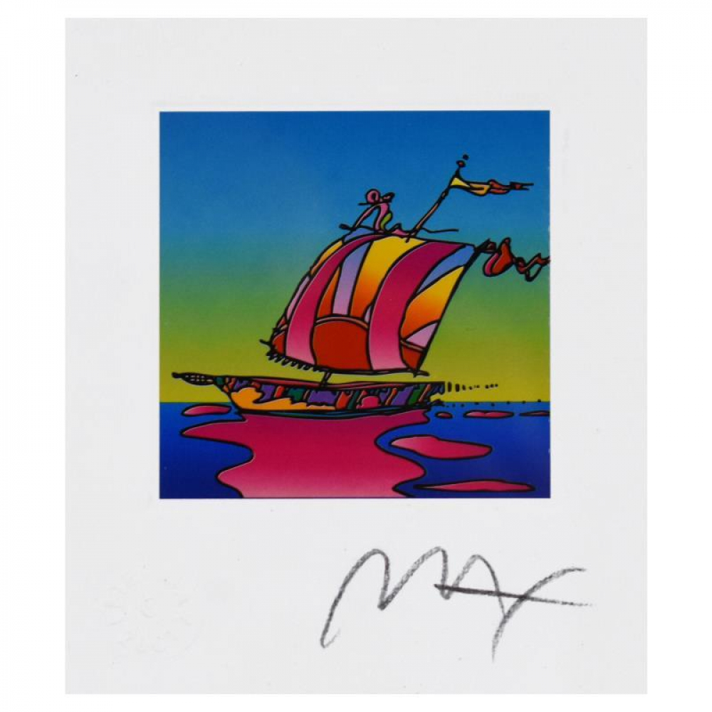 Peter Max Signed "Cosmic Sailboat" Limited Edition 17x18 Custom Framed ...