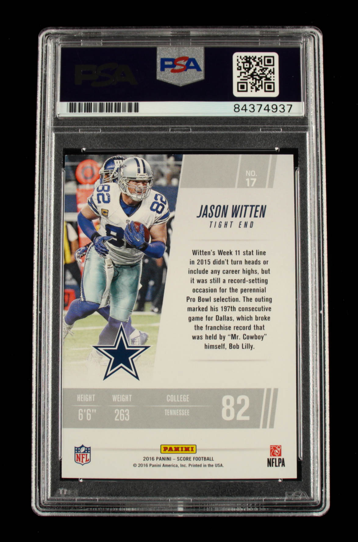 Jason Witten Signed 2016 Score Franchise #17 (PSA Encapsulated ...