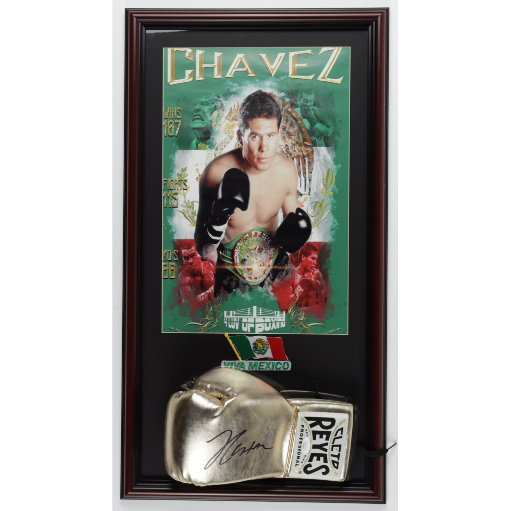 Julio Cesar Chavez Signed 15x28 Custom Framed Boxing Glove Display (JSA ...