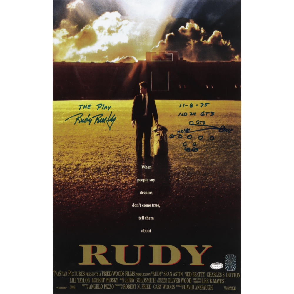 Rudy Ruettiger Signed "Rudy" 11x17 Movie Poster Print Inscribed "The ...