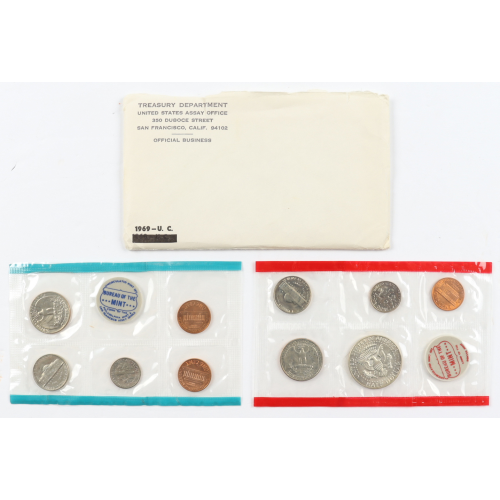 1969 U.S. Mint Uncirculated Coin Set with (10) Coins with Envelope ...