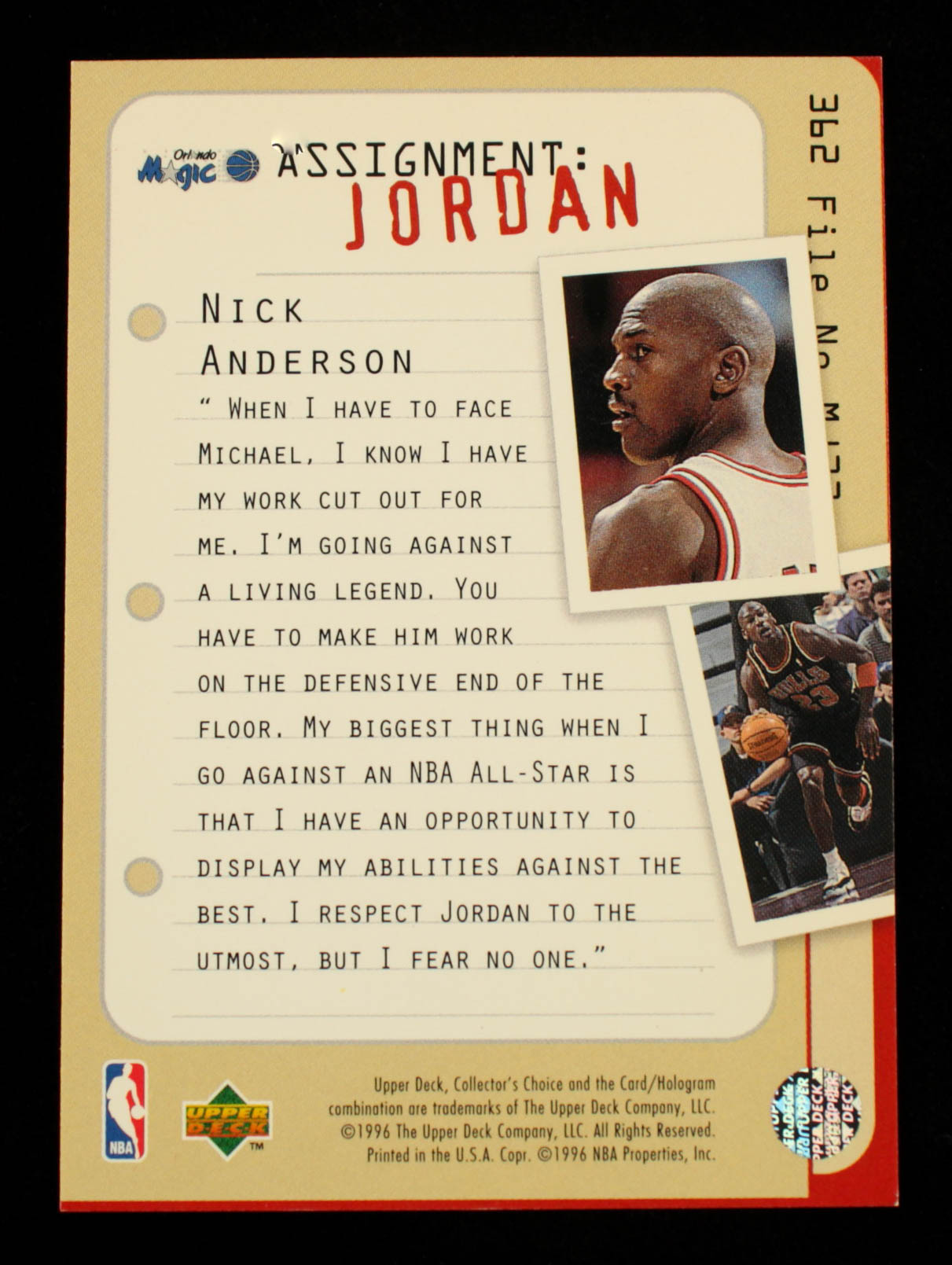 Nick Anderson / Michael Jordan 1996-97 Collector's Choice #362 AJ ...