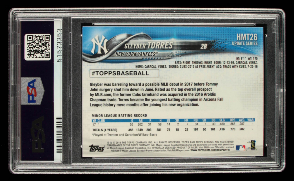 Gleyber Torres 2018 Topps Chrome Update #HMT26 RC (PSA 10) | Pristine Auction