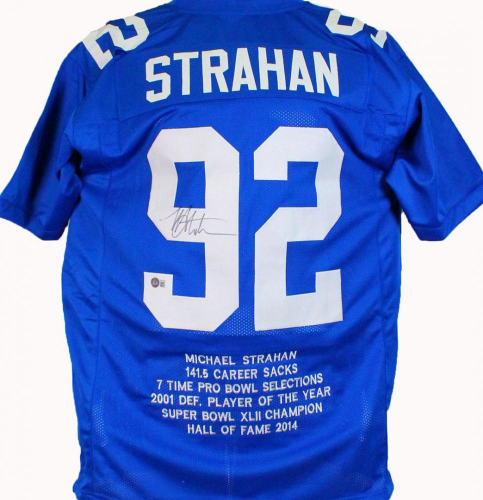 Michael Strahan Signed Career Highlight Stat Jersey (Beckett Hologram ...