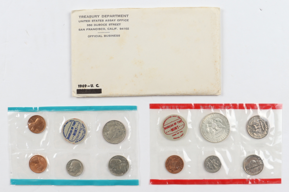 1969 U.S. Mint Uncirculated Coin Set with (10) Coins & Envelope ...