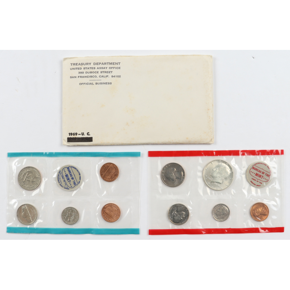 1969 U.S. Mint Uncirculated Coin Set with (10) Coins & Envelope ...