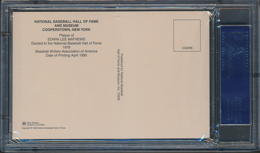 Eddie Mathews Signed Gold Hall of Fame Plaque Postcard (PSA ...