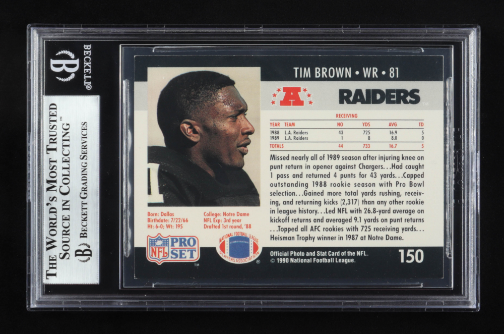 Tim Brown Signed 1990 Pro Set #150 (BGS Encapsulated) | Pristine Auction