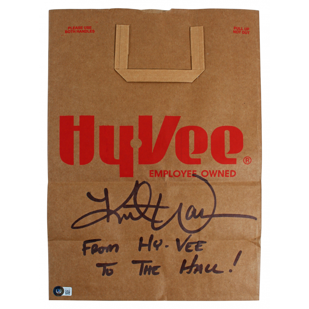 Kurt Warner Signed Hy-Vee Paper Grocery Bag Inscribed "From Hy-Vee To ...