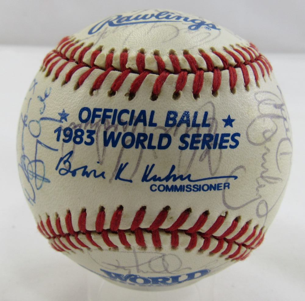 1983 World Series Logo Baseball Team-Signed by (31) with Cal Ripken Jr ...