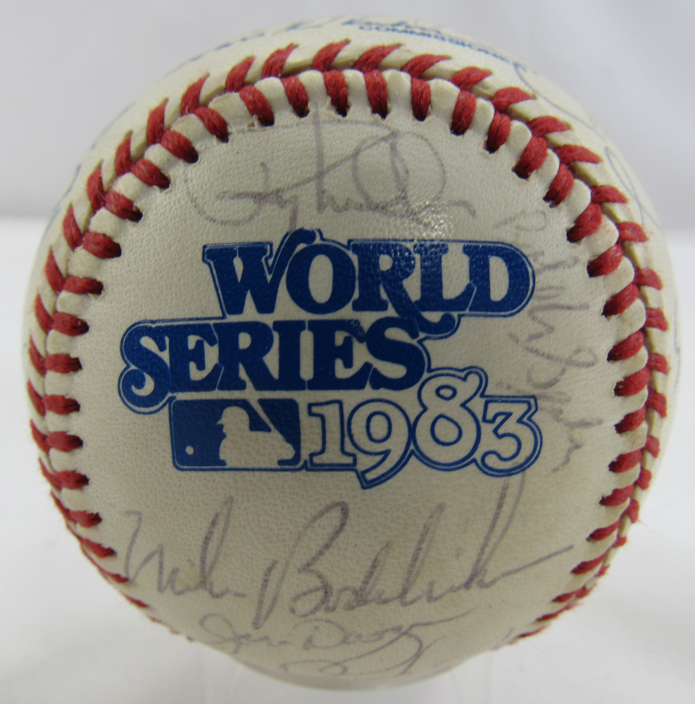 1983 World Series Logo Baseball Team-Signed by (31) with Cal Ripken Jr ...