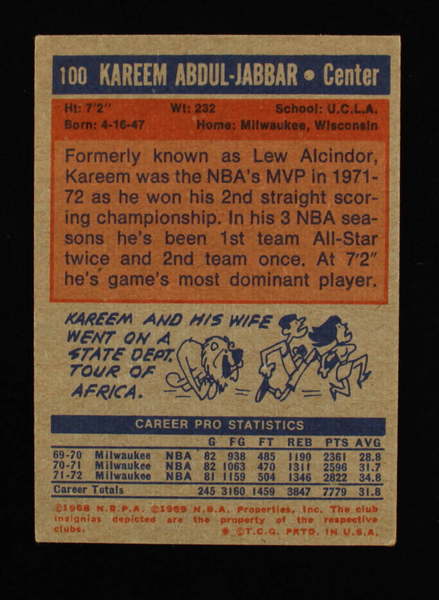 Kareem Abdul-Jabbar 1969 Topps #100 | Pristine Auction