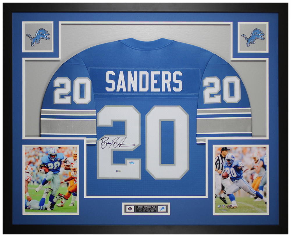 Barry Sanders Signed 35x43 Custom Framed Jersey Display (Beckett ...