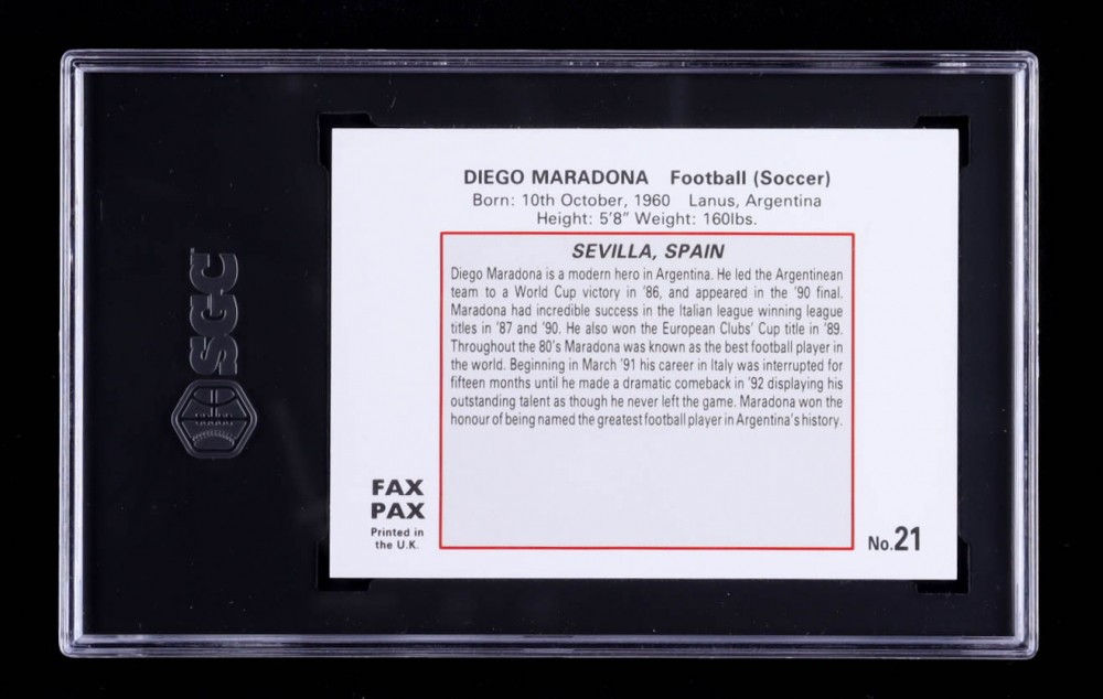 Diego Maradona 1993 Fax Pax World of Sport #21 (SGC 5) | Pristine Auction