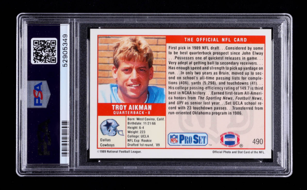 Troy Aikman 1989 Pro Set #490 RC (PSA 9) | Pristine Auction
