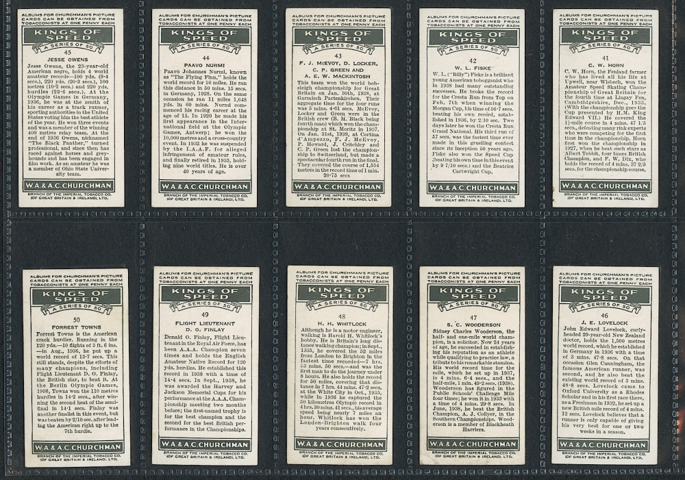 1939 Churchman's King of Speed Cigarettes Complete Set of (50) Cards ...