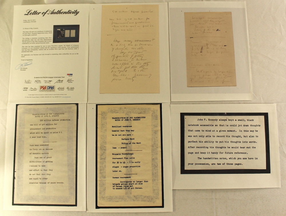 John F. Kennedy Custom Matted Display with Hand-Written Word from ...