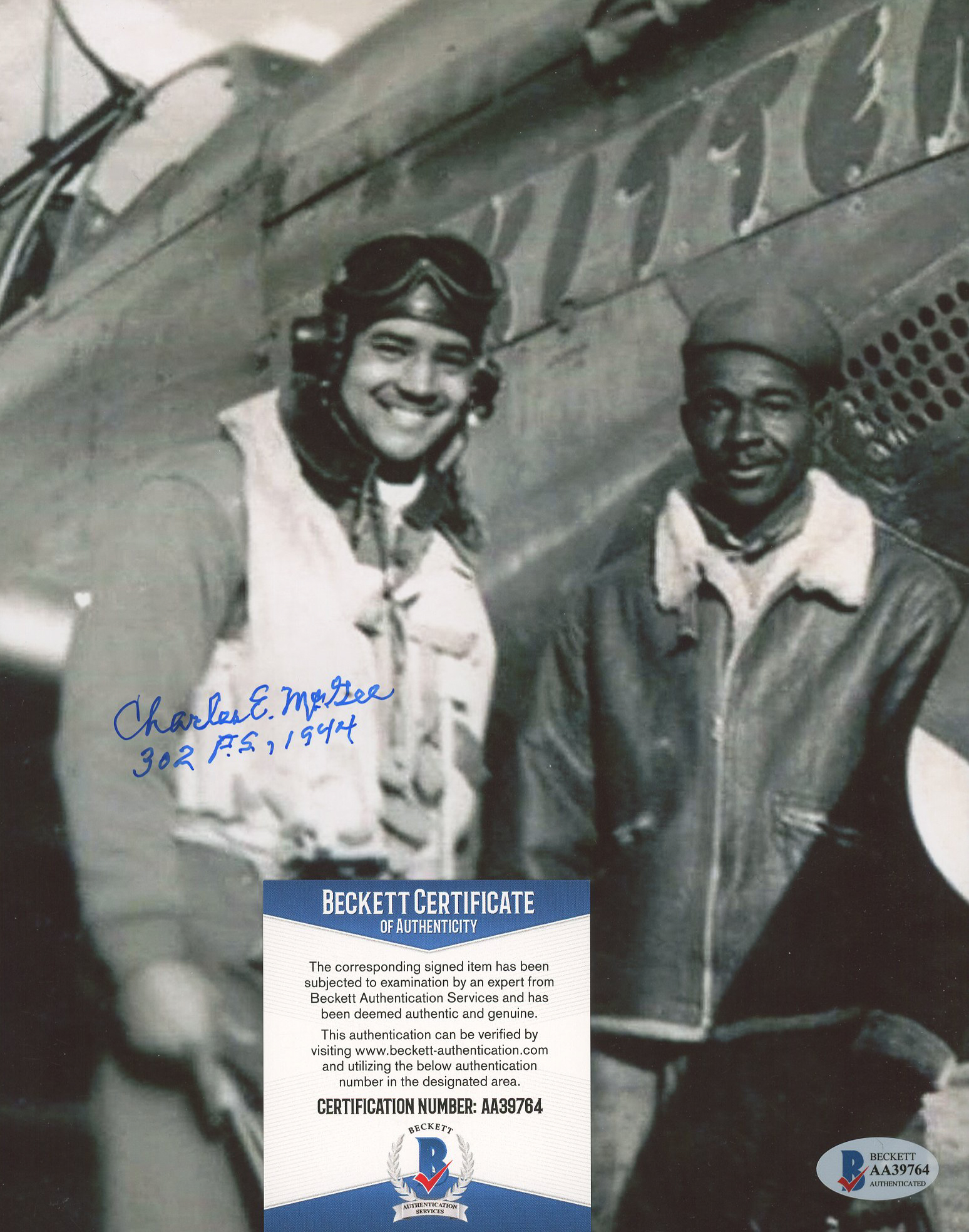 Charles McGee Signed WWII 8x10 Photo Inscribed "302 F.S., 1944" & "C/C ...