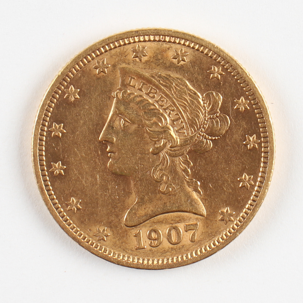 1907 U.S. $10 Ten Dollar Liberty Head Gold Eagle Coin | Pristine Auction