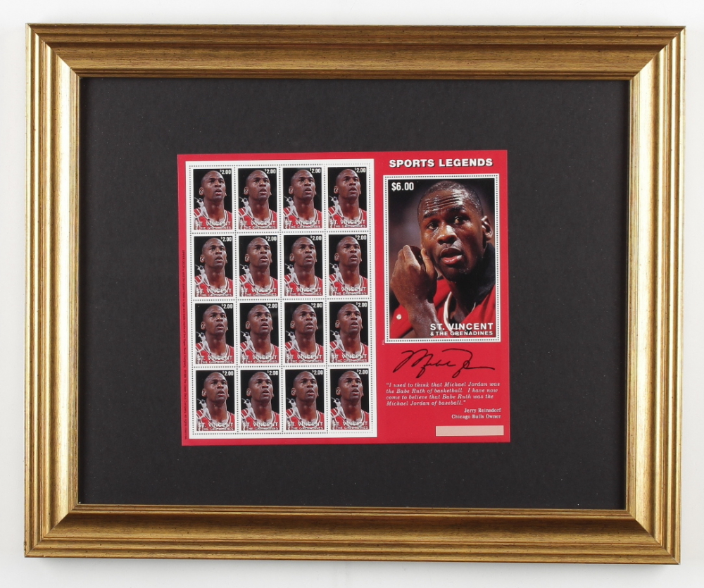 Michael Jordan Bulls 13x16 Custom Framed Uncut Postage Stamp Sheet ...