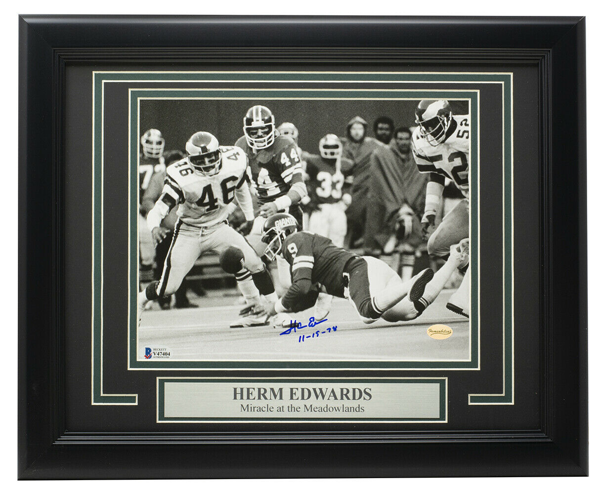 Herm Edwards Signed Eagles 11x14 Custom Framed Photo Display Inscribed ...