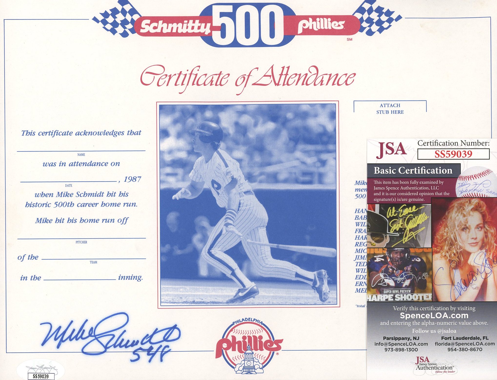 Mike Schmidt Signed Commemorative Phillies "500th Home Run" 8.5x11 ...