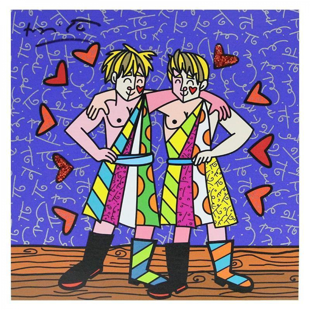 Romero Britto Signed "Gemini Boys (White)" LE 11x11 Giclee on Canvas ...