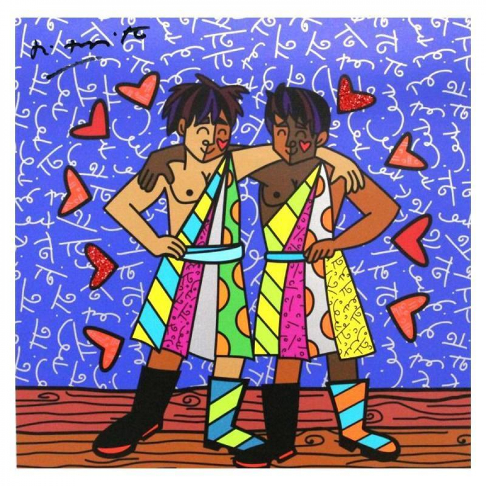 Romero Britto Signed "Gemini Boys (Black)" LE 11x11 Giclee on Canvas ...