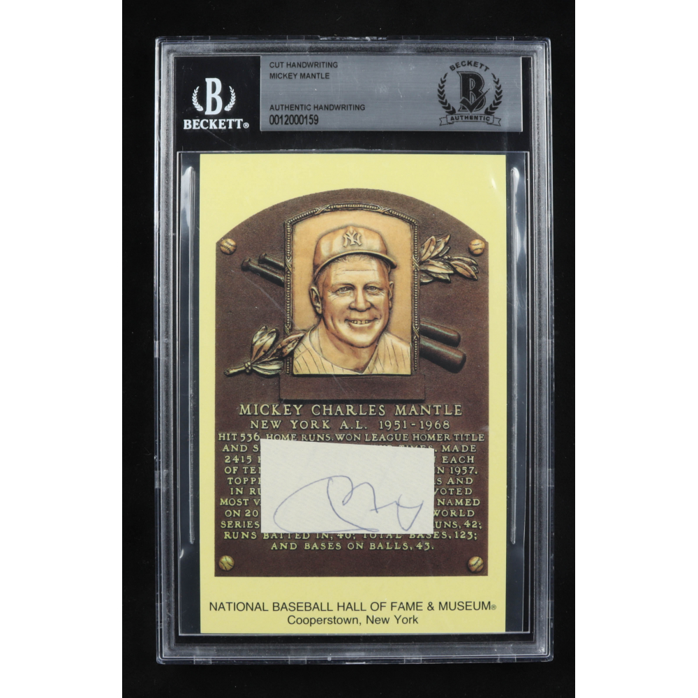 Mickey Mantle Signed Hall of Fame Plaque Postcard Cut (BGS Encapsulated ...