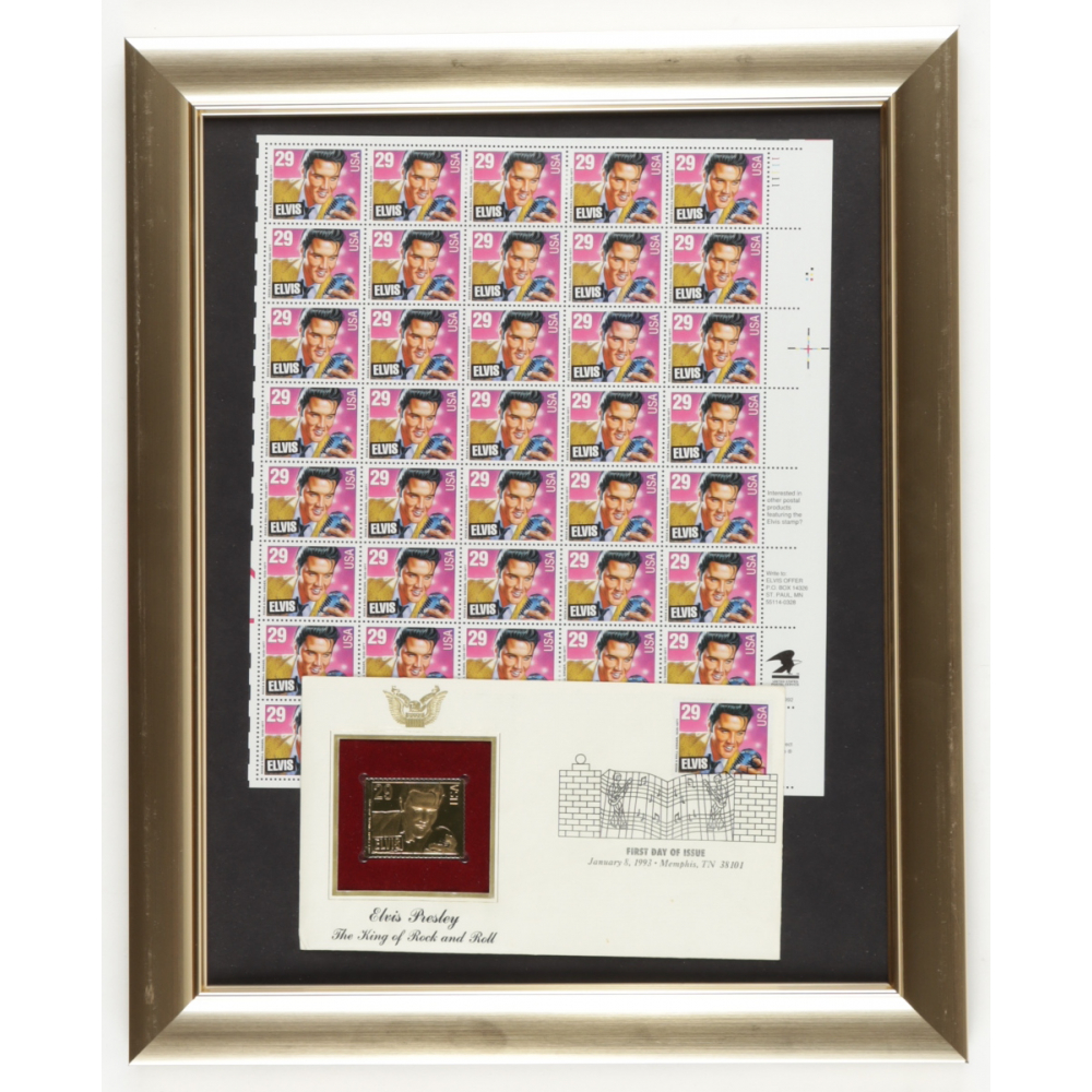 Elvis Presley 13x16 Custom Framed Uncut Stamp Sheet Display with Gold ...