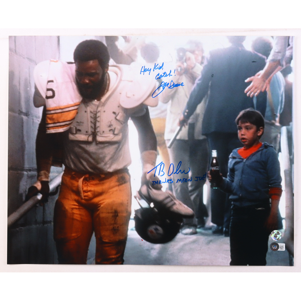 Joe Greene & Tommy Okon Signed 16x20 Photo Inscribed "Hey Kid, Catch ...