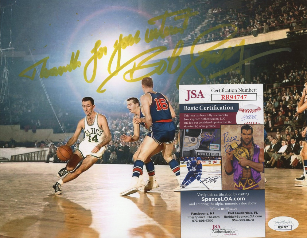 Bob Cousy Signed Celtics 8x10 Photo Inscribed "Thanks For Your Interest ...