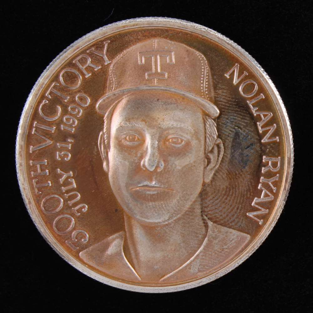 1 Troy Ounce .999 Fine Silver 1990 LE Nolan Ryan Rangers "300 Career ...