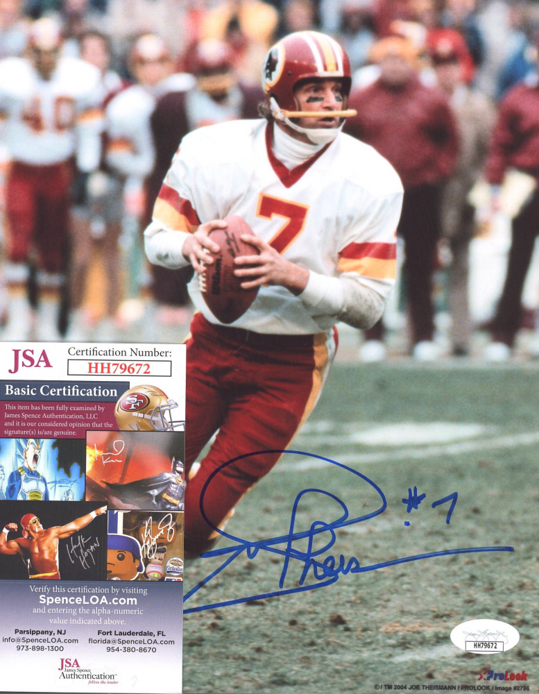 Joe Theismann Signed Redskins 8x10 Photo (JSA COA) | Pristine Auction