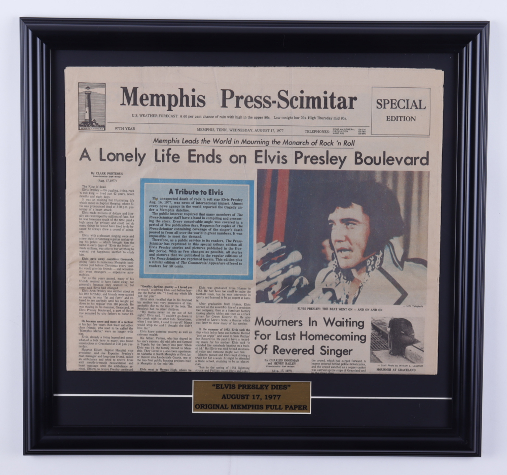 Elvis Presley 18x18 Custom Framed Vintage Original 1977 Full Memphis ...