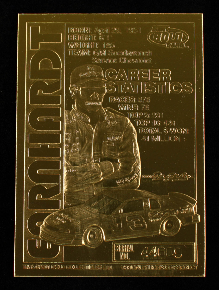 Dale Earnhardt 2001 Gold Collectibles 23KT Gold Card #44,609 | Pristine ...